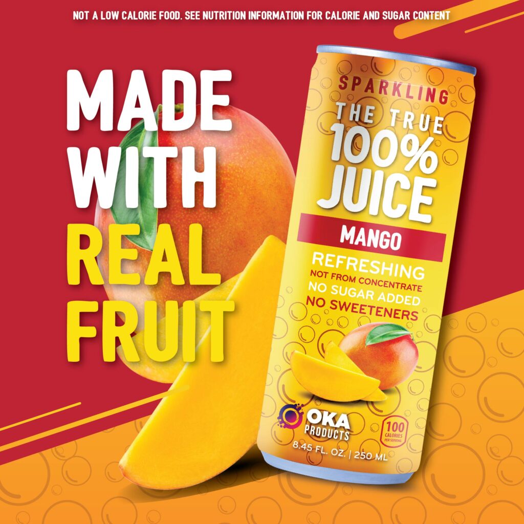 100% Juice Sparkling Mango (4pack, 8.45 fl oz cans) - Oka Products