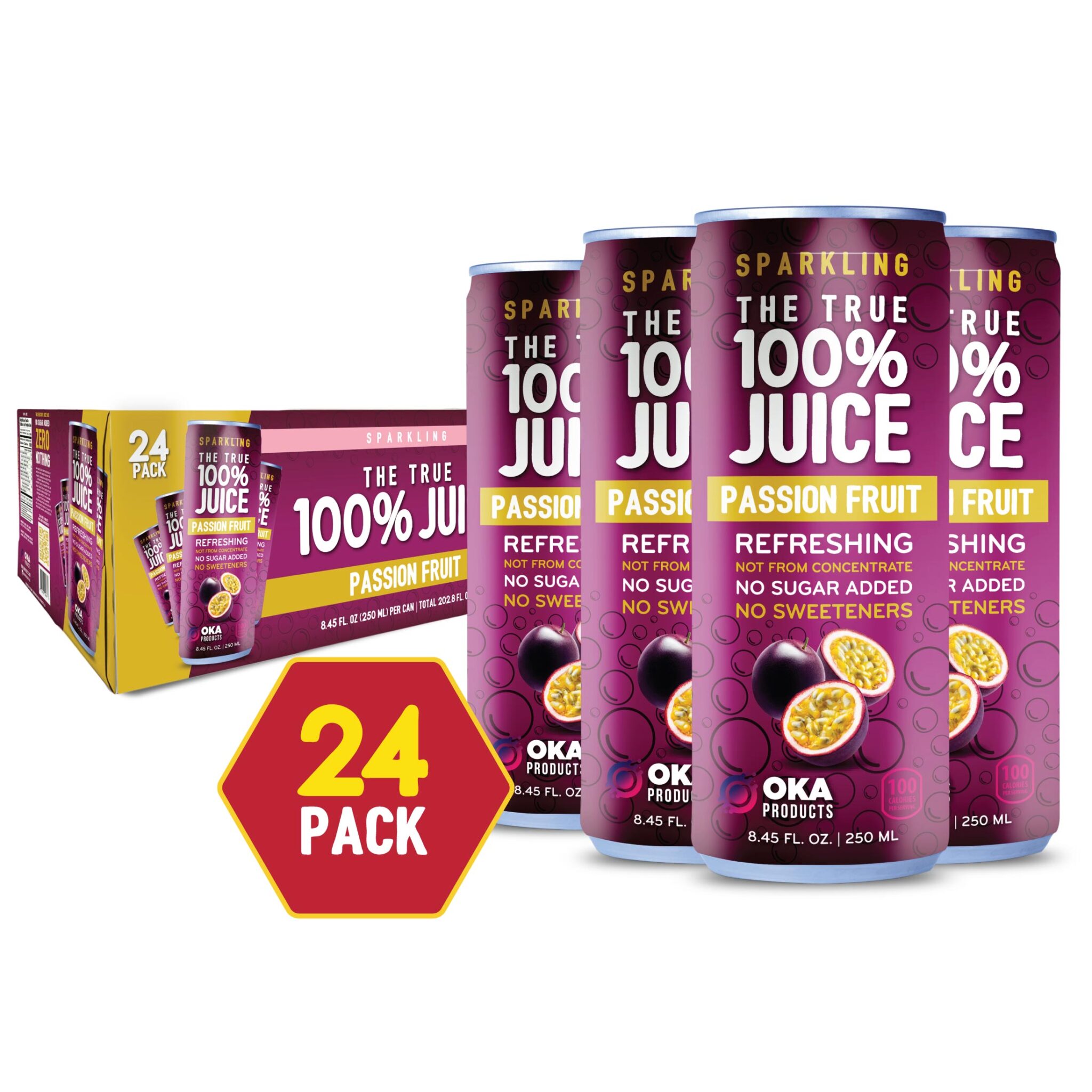 24 Pack 100% Sparkling Juice Passion Fruit - Oka Products
