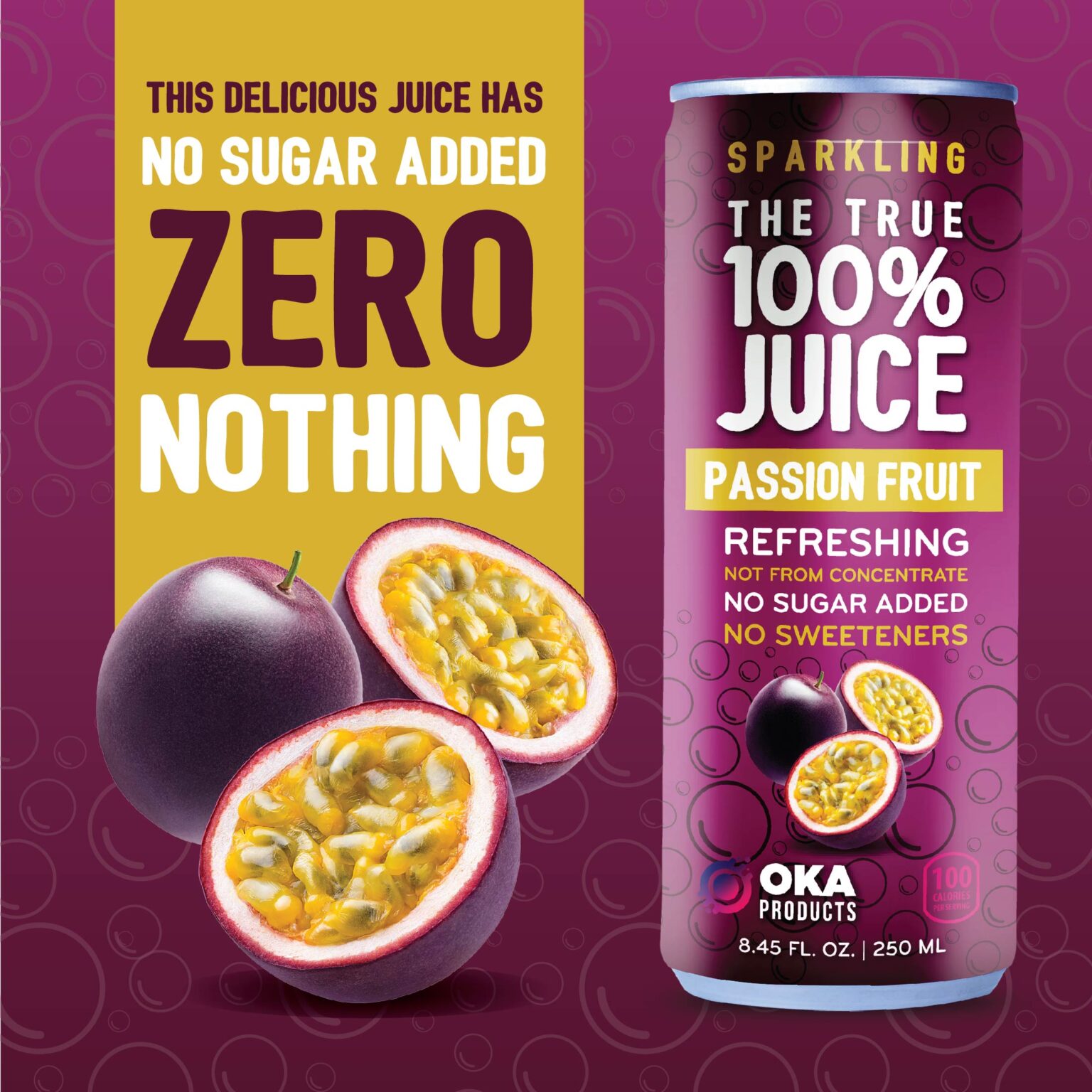 24 Pack 100% Sparkling Juice Passion Fruit - Oka Products