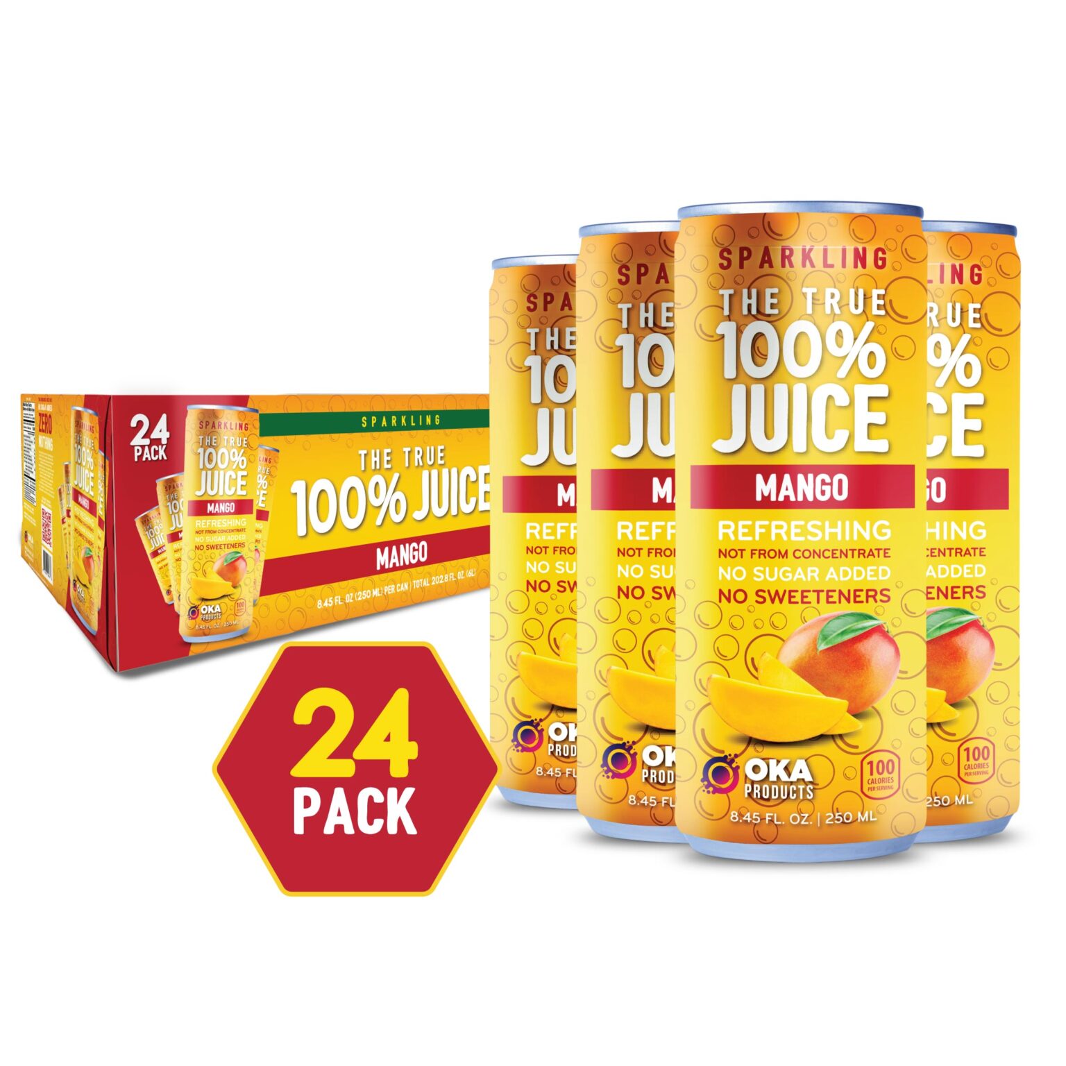100% Juice Sparkling Mango (4pack, 8.45 fl oz cans) - Oka Products